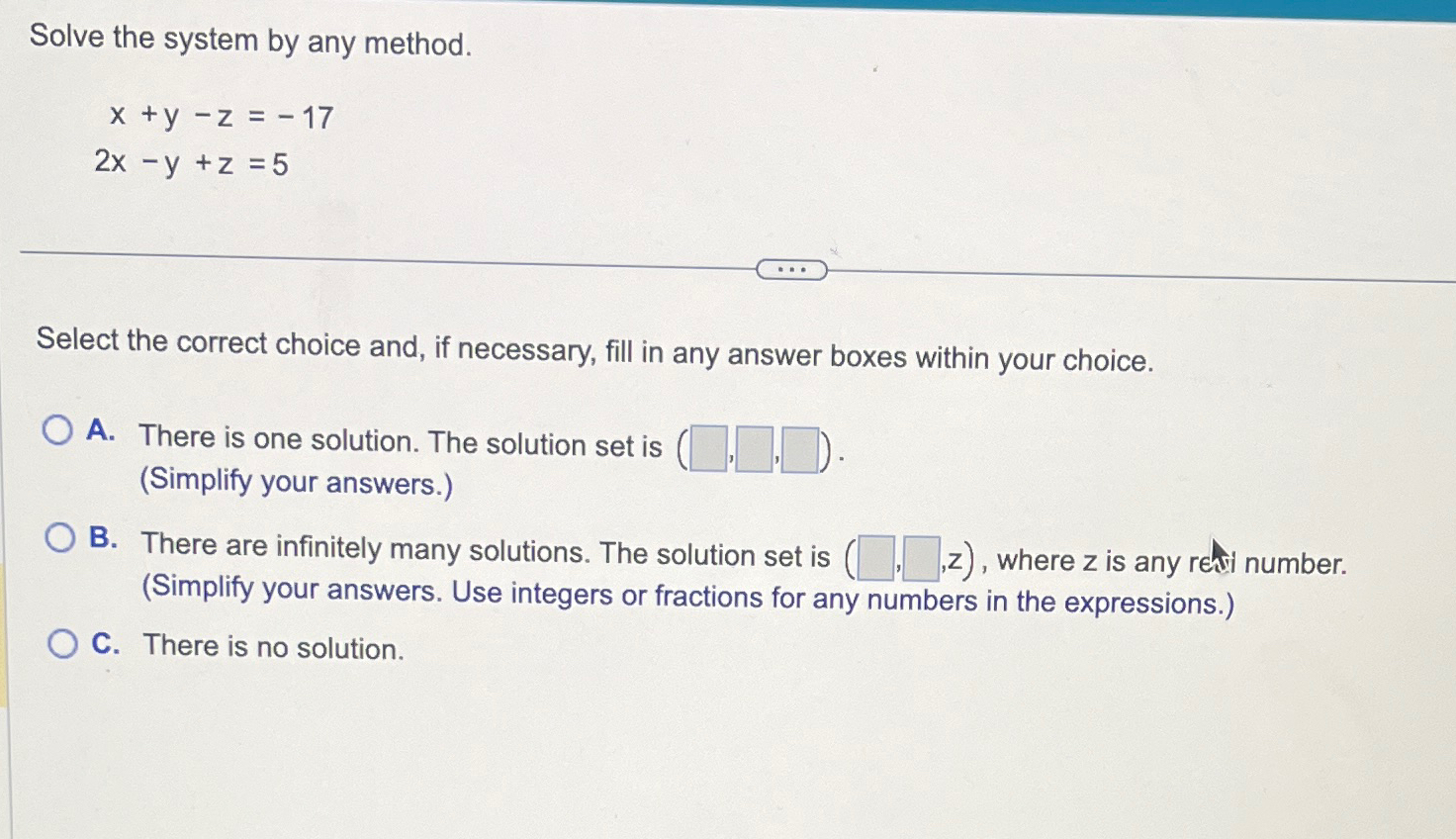 Solved Solve the system by any | Chegg.com