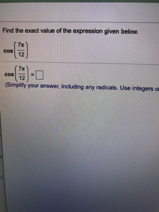 Solved Find the exact value of the expression given below. | Chegg.com