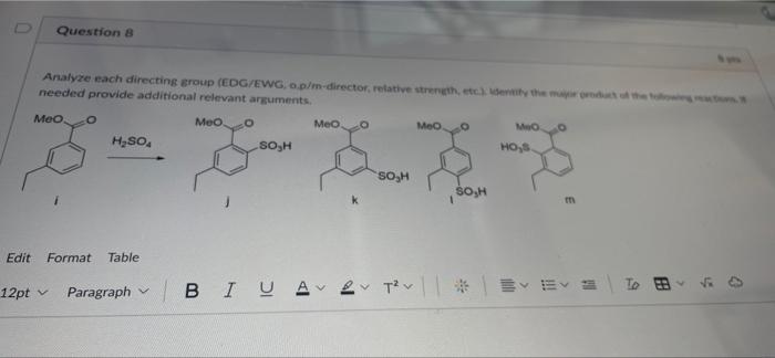 Analyze each directing group (EDG/EWG, | Chegg.com