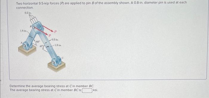 Solved Two horizontal 9.5-kip forces (P are applied to pin B | Chegg.com
