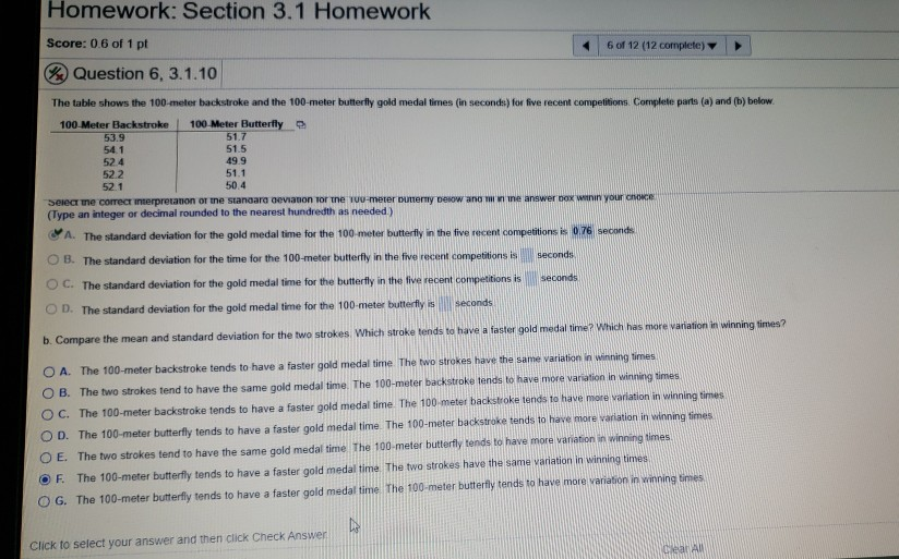 Solved Homework: Section 3.1 Homework Score: 0.6 of 1 pt 6 | Chegg.com