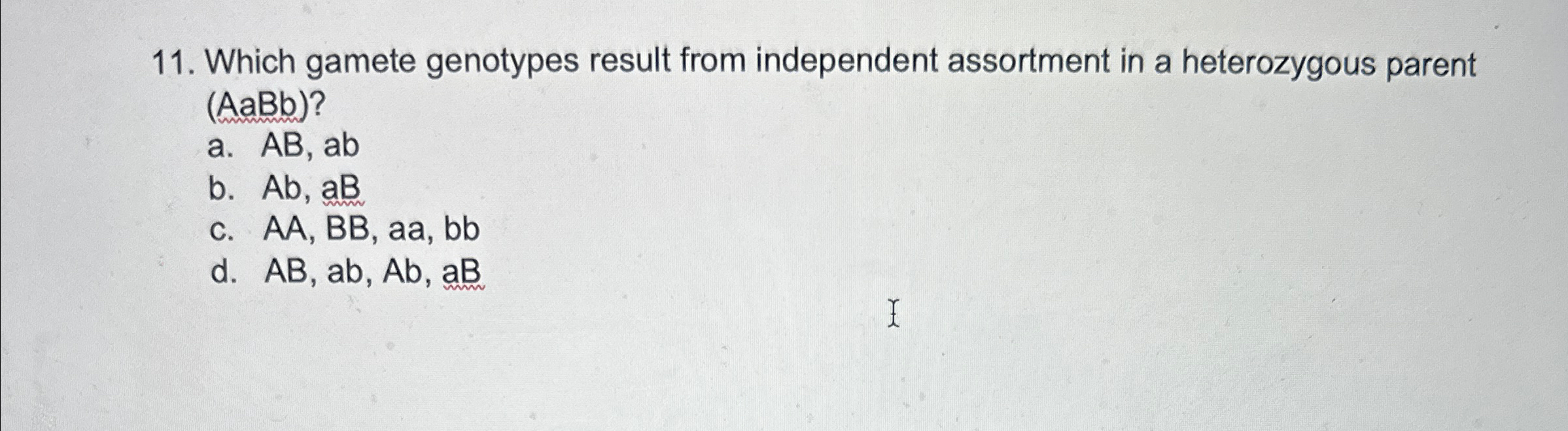 Solved Which gamete genotypes result from independent | Chegg.com