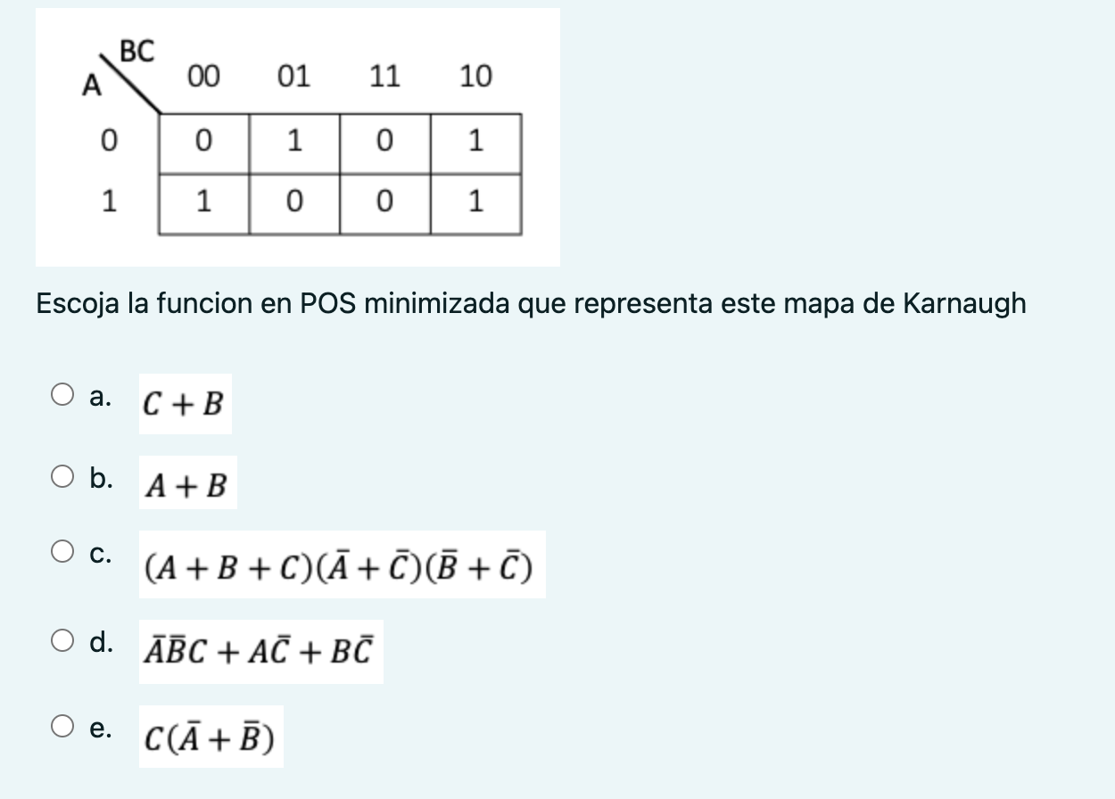 Solved Escoja la ﻿funcion en ﻿POS minimizada que representa | Chegg.com