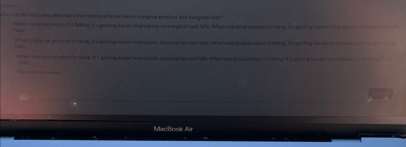 Solved 1 ﻿pointWhich of the following describes the | Chegg.com