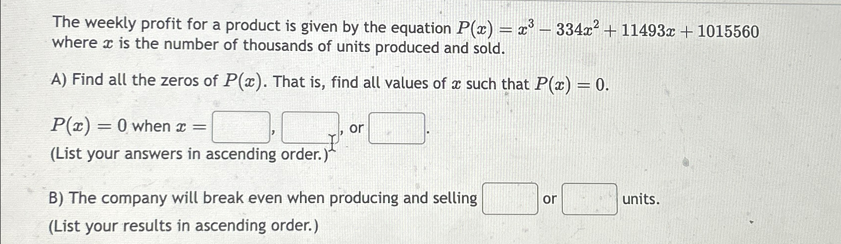 Solved The weekly profit for a product is given by the | Chegg.com