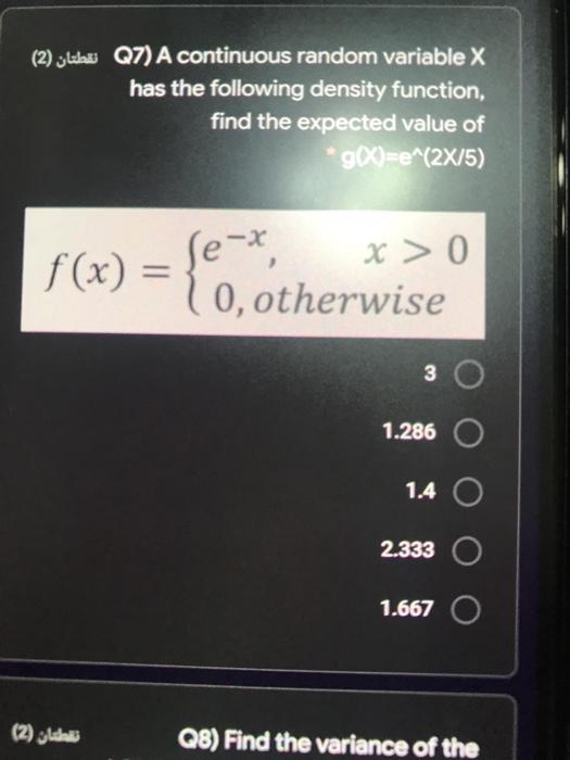 Solved (2) jlbs Q7) A continuous random variable X has the | Chegg.com