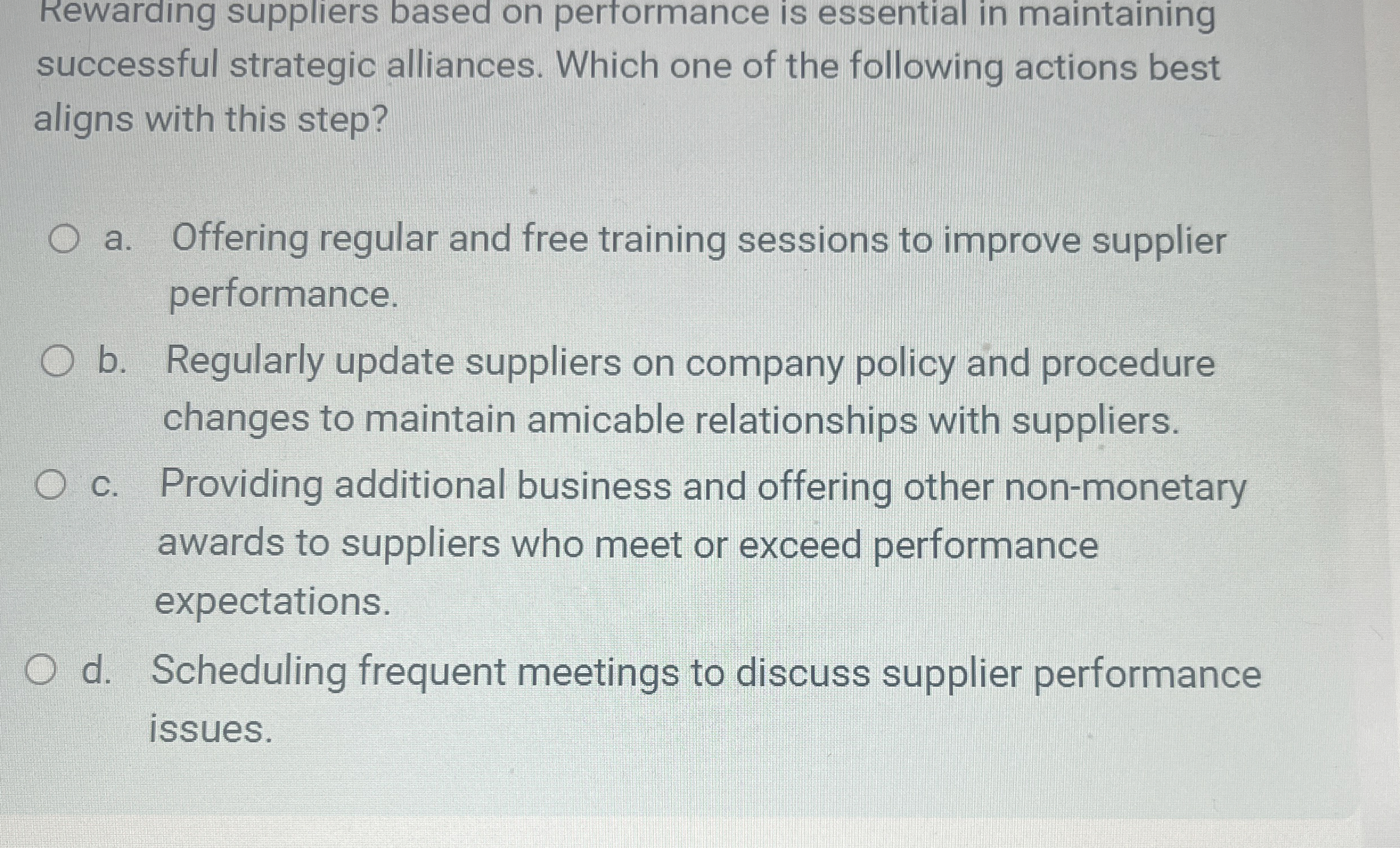 Solved Rewarding suppliers based on performance is essential | Chegg.com