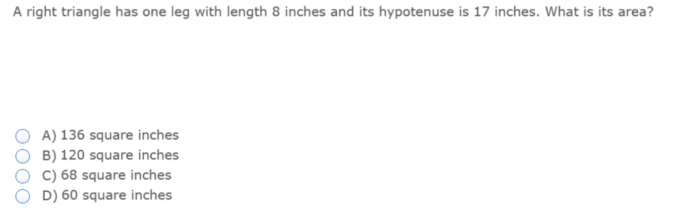 Solved A right triangle has one leg with length 8 ﻿inches | Chegg.com