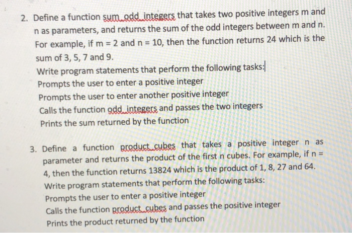 Solved 2. Define a function sum..dd integers that takes two | Chegg.com