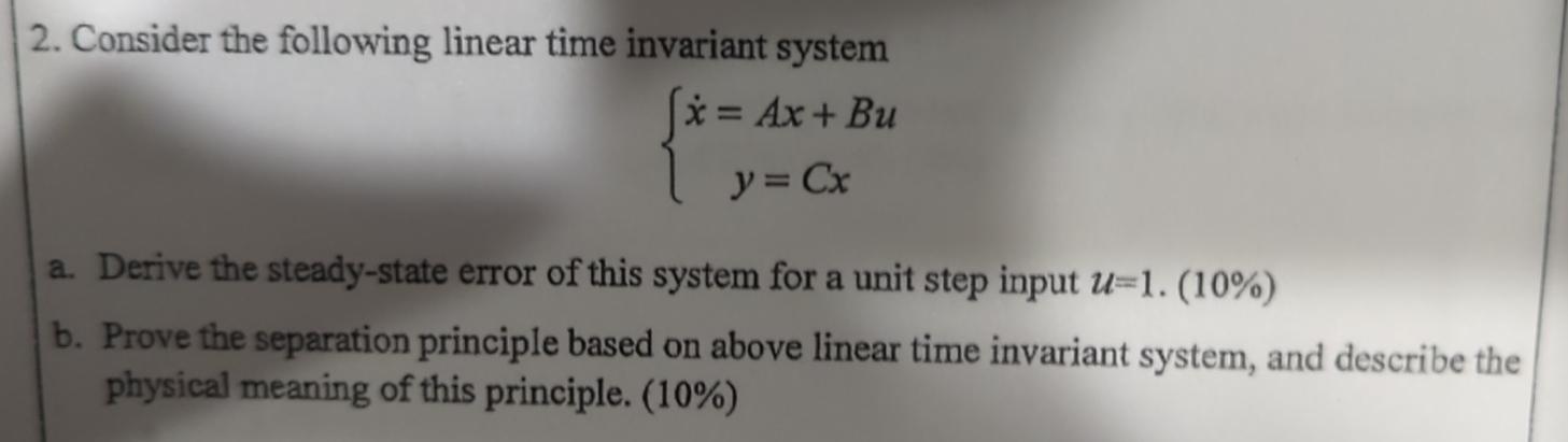 Consider the following linear time invariant | Chegg.com