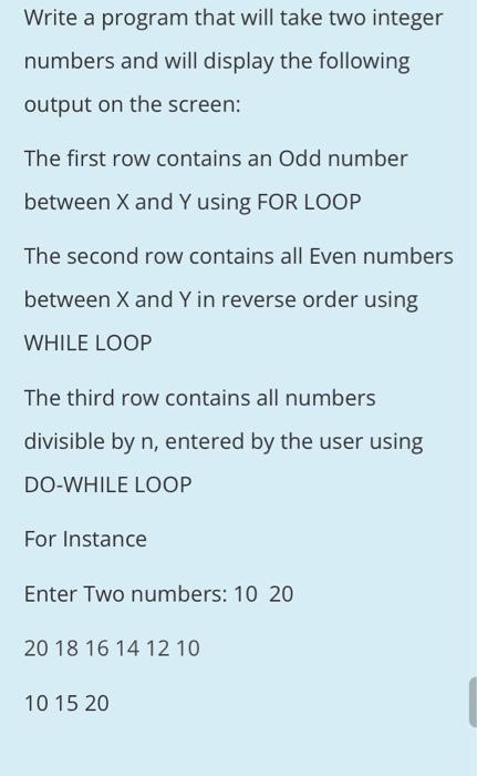 Solved Write A Program That Will Take Two Integer Numbers 5201