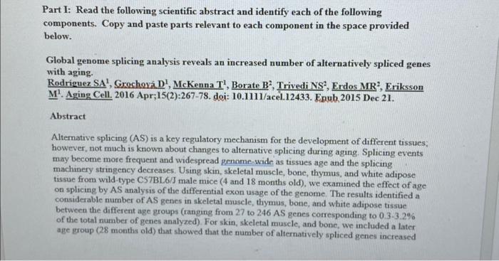 Solved Part I: Read the following scientific abstract and | Chegg.com