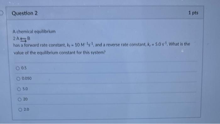 Solved A chemical equilibrium has a forward rate constant, | Chegg.com