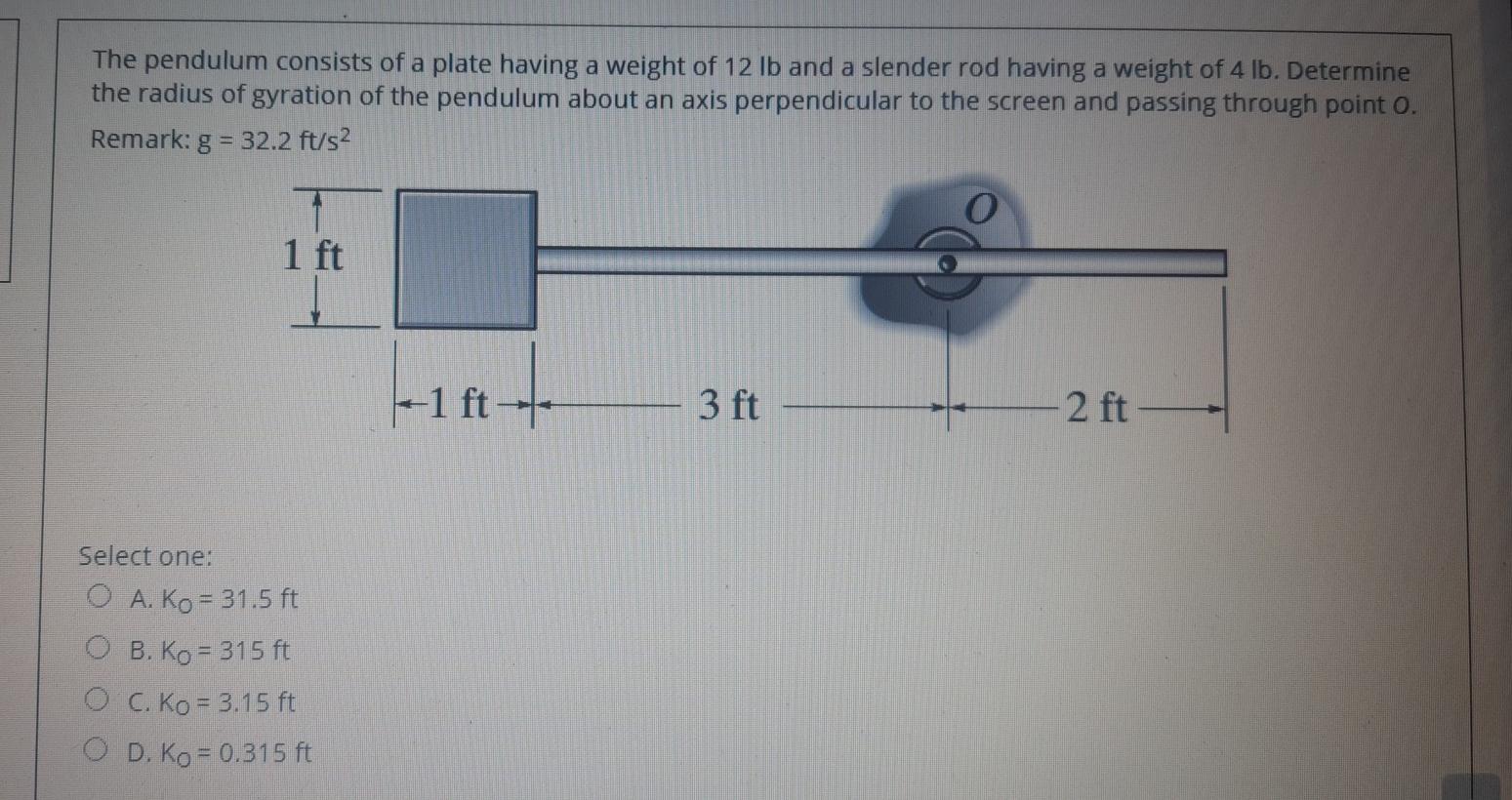 Solved The pendulum consists of a plate having a weight of | Chegg.com