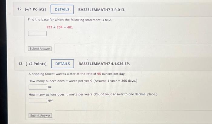 Solved 12. [-/1 Points] Find the base for which the | Chegg.com