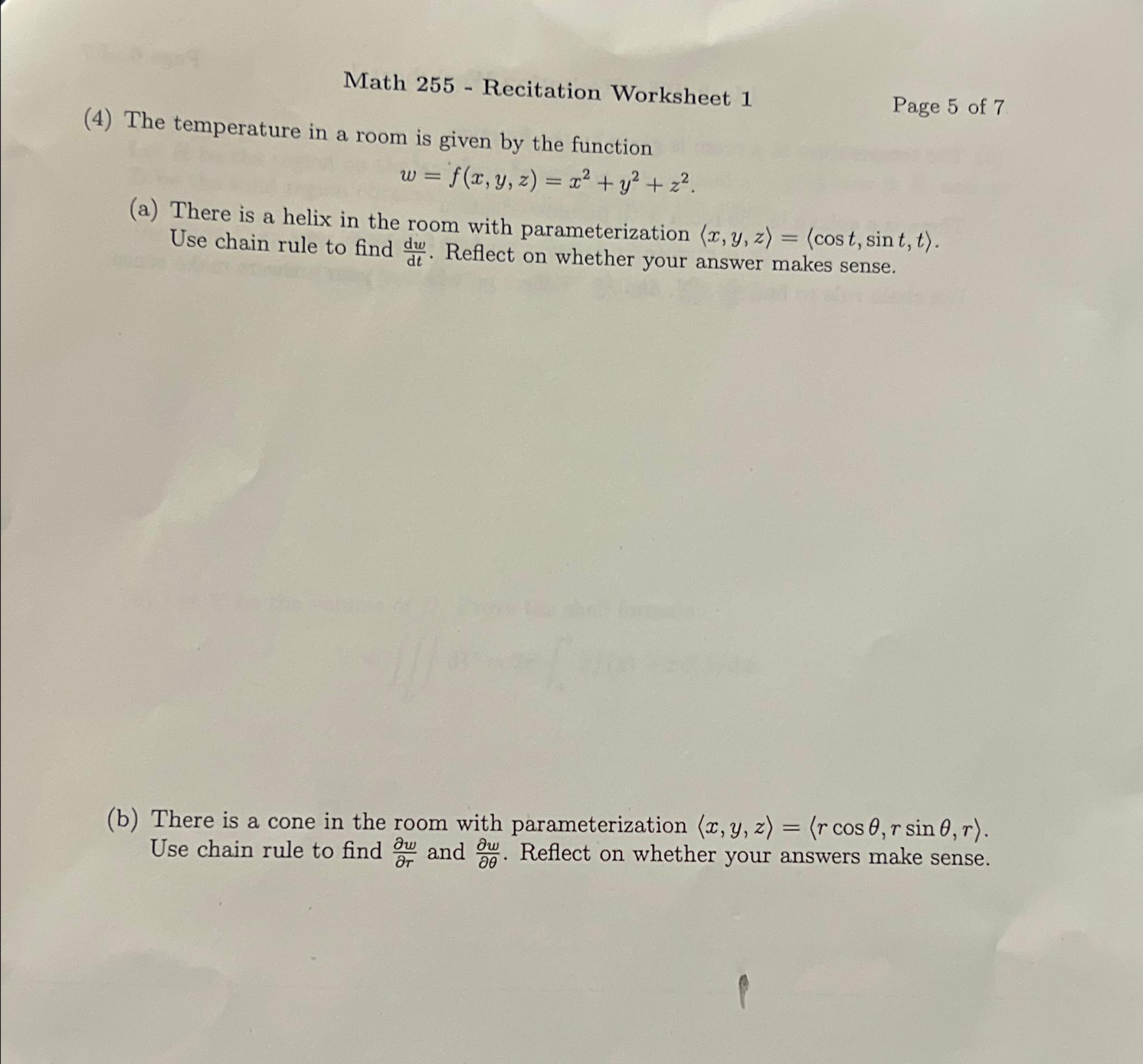 Solved Math 255 - ﻿Recitation Worksheet 1Page 5 ﻿of 7(4) | Chegg.com
