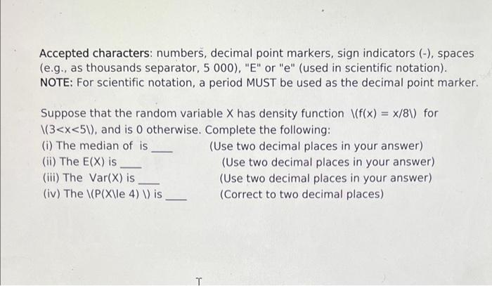 Solved Accepted characters: numbers, decimal point markers, | Chegg.com