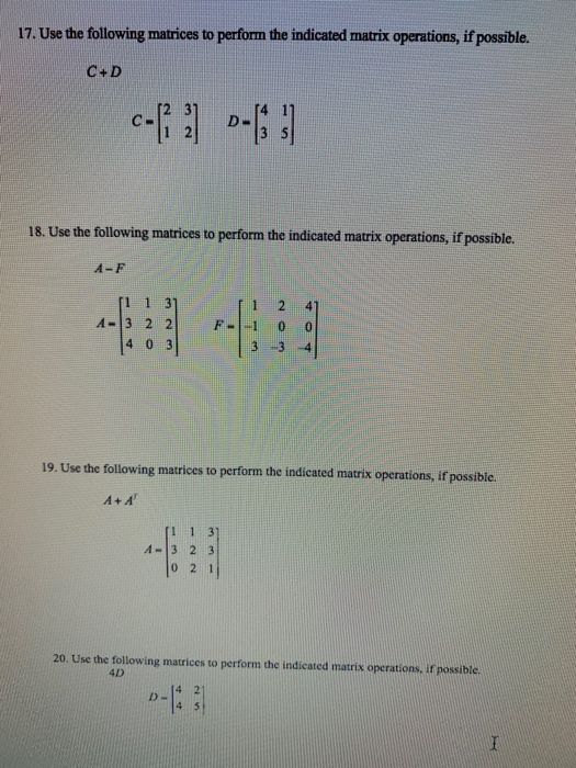 Solved 17. Use the following matrices to perform the | Chegg.com