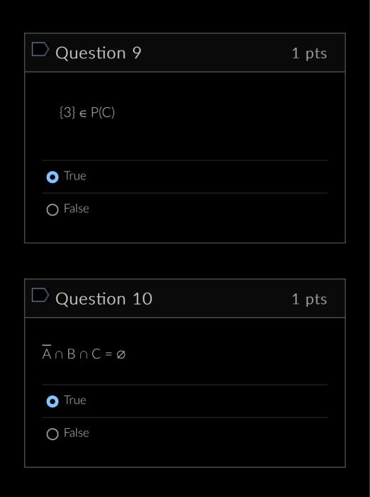 Solved Question 6 1 Pts C−b⊆aˉ True False Question 7 1 Pts 7027