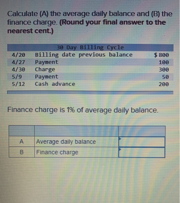Solved Calculate (A) the average daily balance and (B) the | Chegg.com