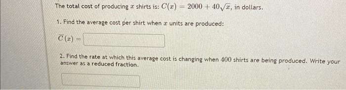 Solved For the following, use the total cost function | Chegg.com