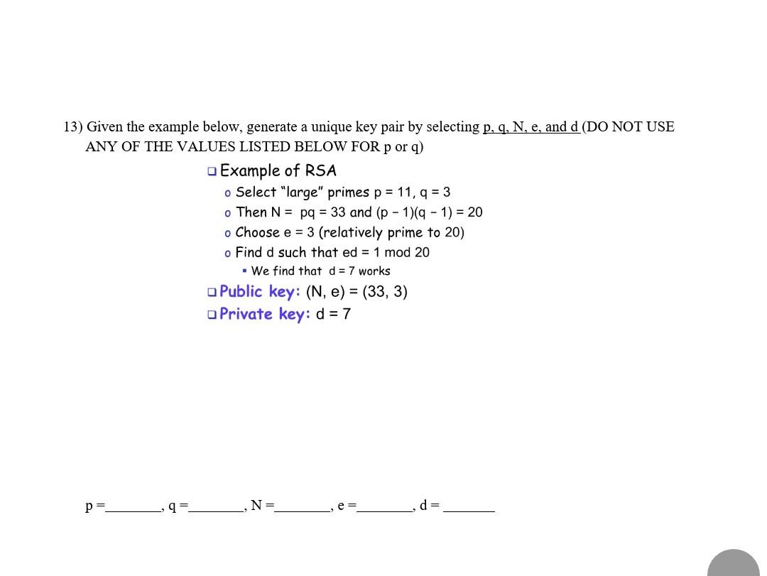 Solved 13) Given the example below, generate a unique key | Chegg.com