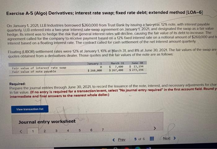 Solved Exercise A-5 (Algo) Derivatives; interest rate swap; | Chegg.com