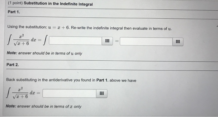 Solved (1 point) Substitution in the Indefinite Integral | Chegg.com