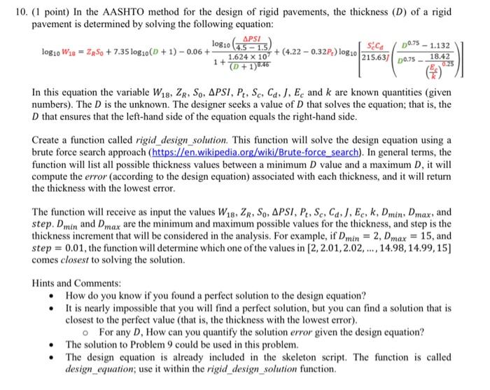 0. ( 1 point) In the AASHTO method for the design of | Chegg.com