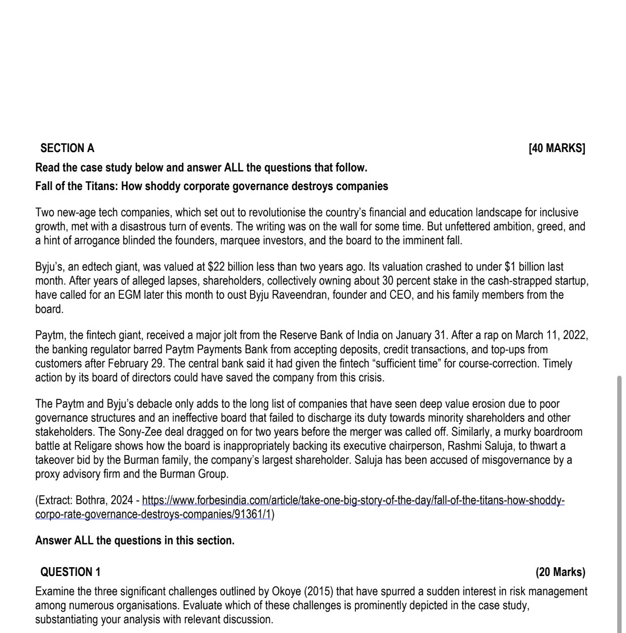 Solved SECTION A[40 ﻿MARKS]Read the case study below and | Chegg.com