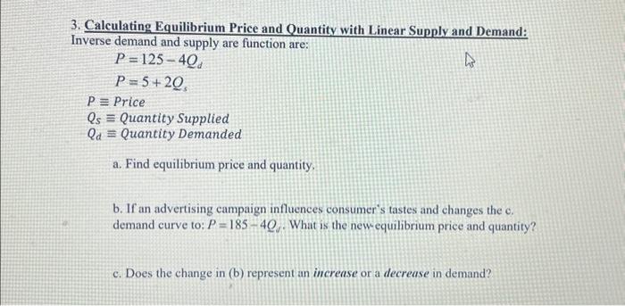 Solved 3. Calculating Equilibrium Price and Quantity with | Chegg.com