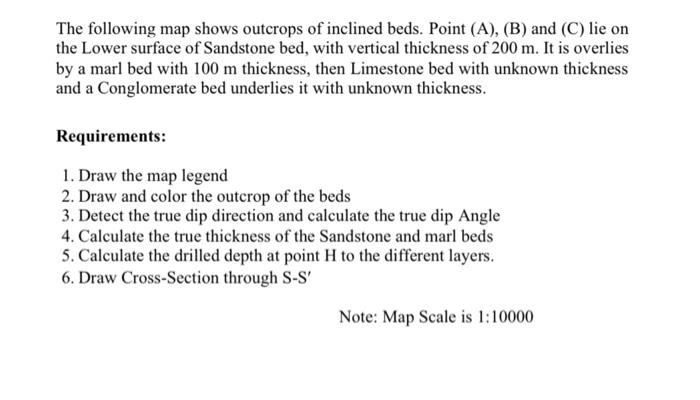 Solved The following map shows outcrops of inclined beds. | Chegg.com