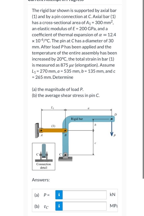 Solved The rigid bar shown is supported by axial bar (1) and | Chegg.com
