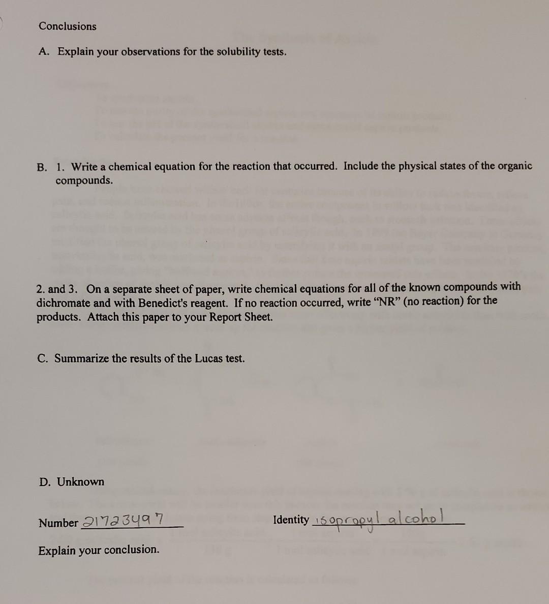 Solved Observations Benedict's test Lucas test Compound | Chegg.com