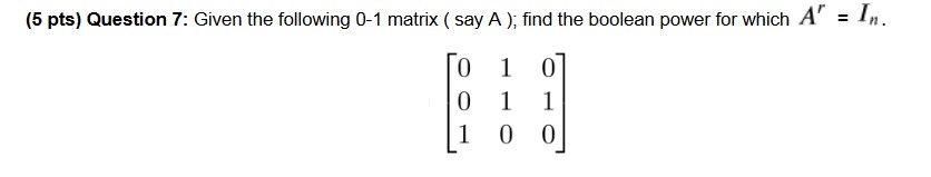 Solved Given the following 0-1 ﻿matrix ( ﻿say A ); find the | Chegg.com