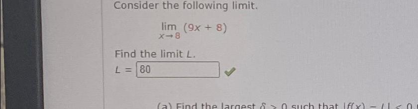 Solved Consider the following limit.limx→8(9x+8)Find the | Chegg.com