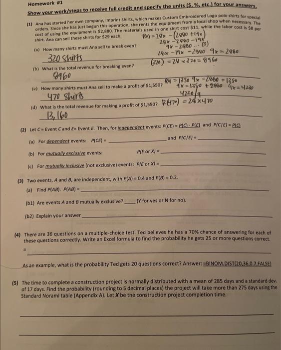 [Solved]: part 2 (1) Ana has started her own company,