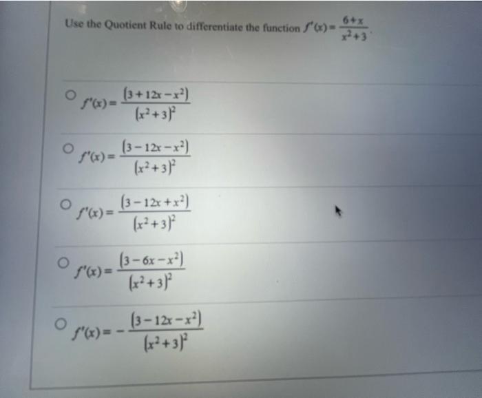 Solved Use the Quotient Rule to differentiate the function | Chegg.com