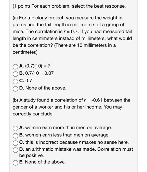Solved (1 point) For each problem, select the best response. | Chegg.com