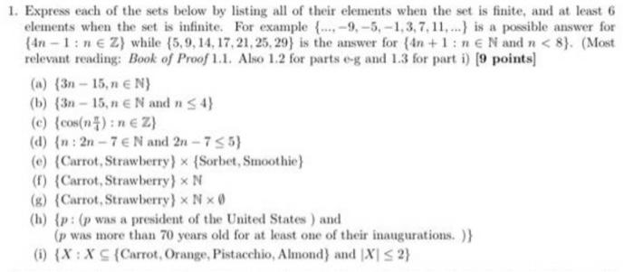 Solved 1. Express each of the sets below by listing all of | Chegg.com