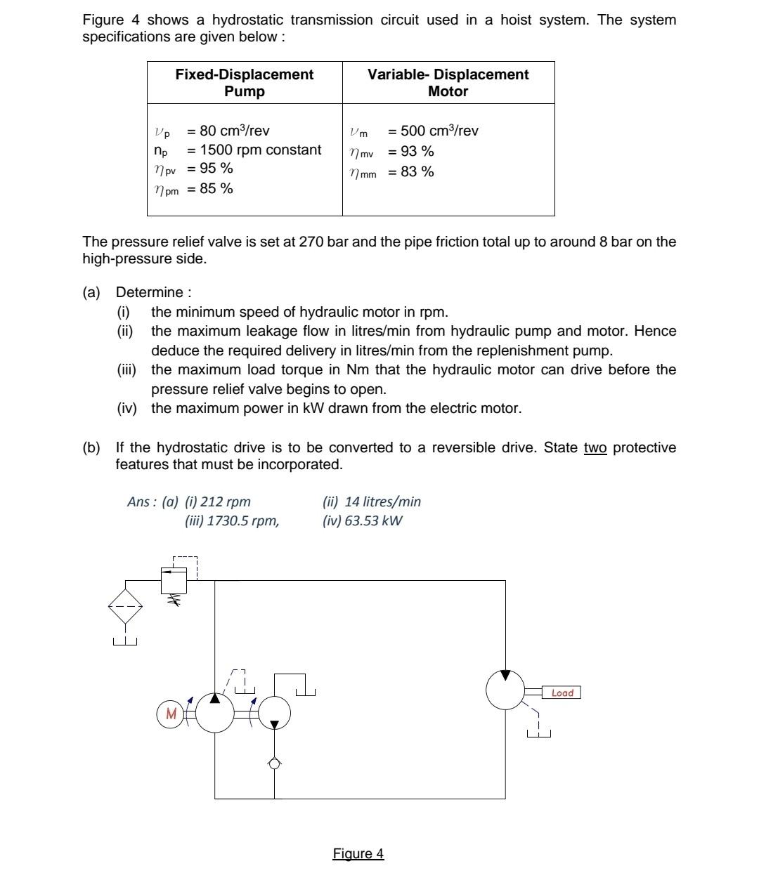 Solved Figure 4 shows a hydrostatic transmission circuit | Chegg.com