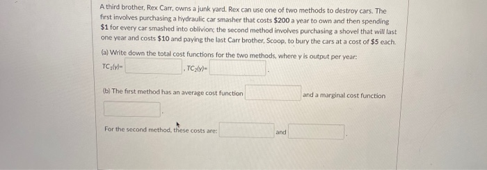 Solved A third brother, Rex Carr, owns a junk yard. Rex can | Chegg.com