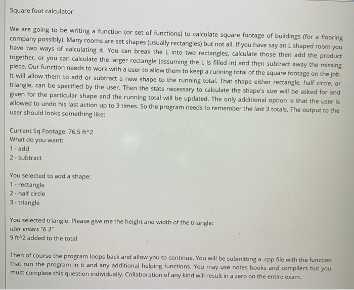 Solved Square foot calculator We are going to be writing a | Chegg.com