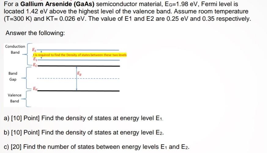 Solved For a Gallium Arsenide (GaAs) semiconductor material, | Chegg.com