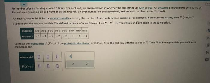 Solved An number cube (a fair die) is rolled 3 times. For | Chegg.com