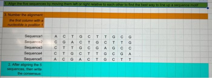 Solved 1. Align the five sequences by moving them left or | Chegg.com