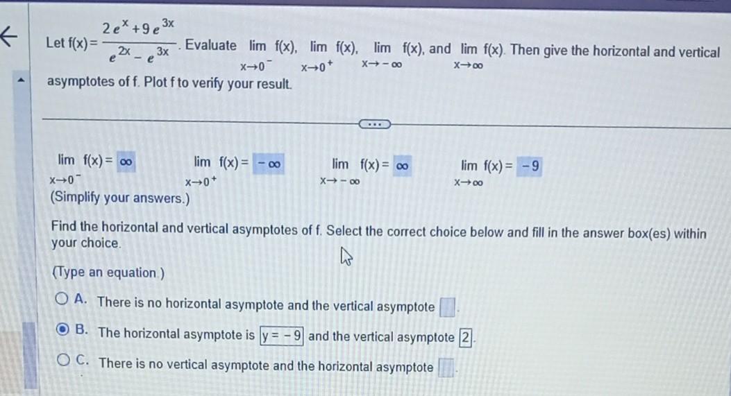 Solved Let f(x)=e2x−e3x2ex+9e3x. Evaluate | Chegg.com