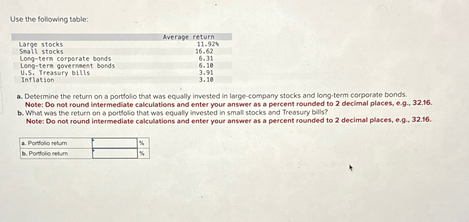 Solved Use the following table:\table[[,Average | Chegg.com