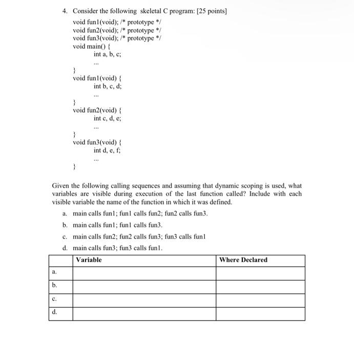 Solved Given the following calling sequences and assuming | Chegg.com