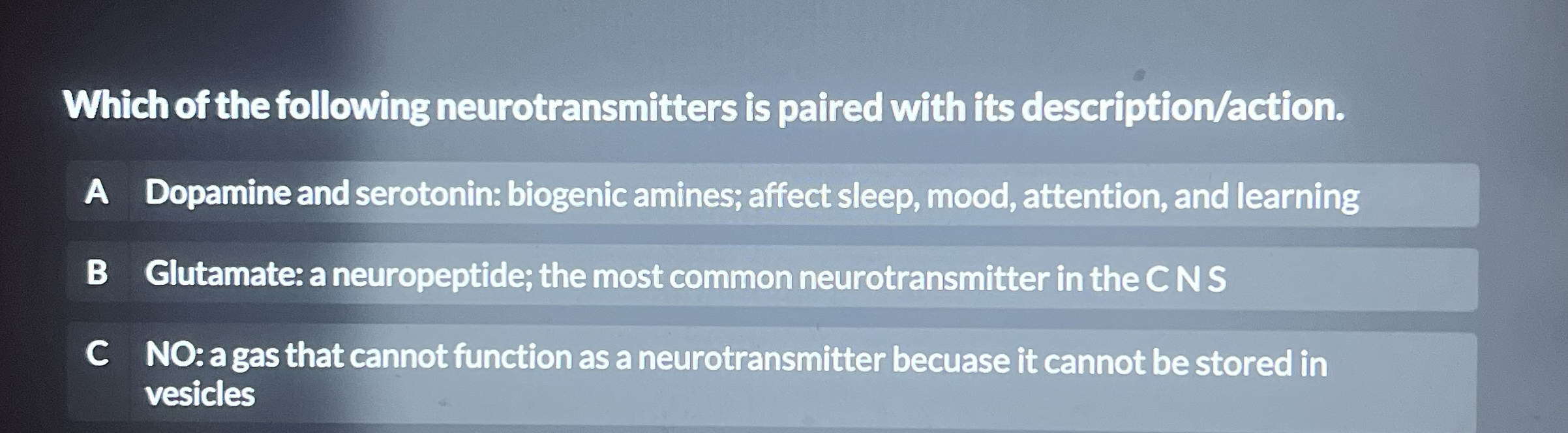 Solved Which of the following neurotransmitters is paired | Chegg.com